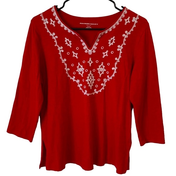 Allison Daley | Tops | Allison Daley Petite Small Red White Embroidered ...